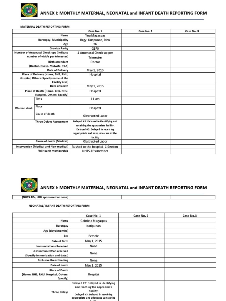 Maternal and Neonatal Death Reporting Form | PDF | Childbirth ...