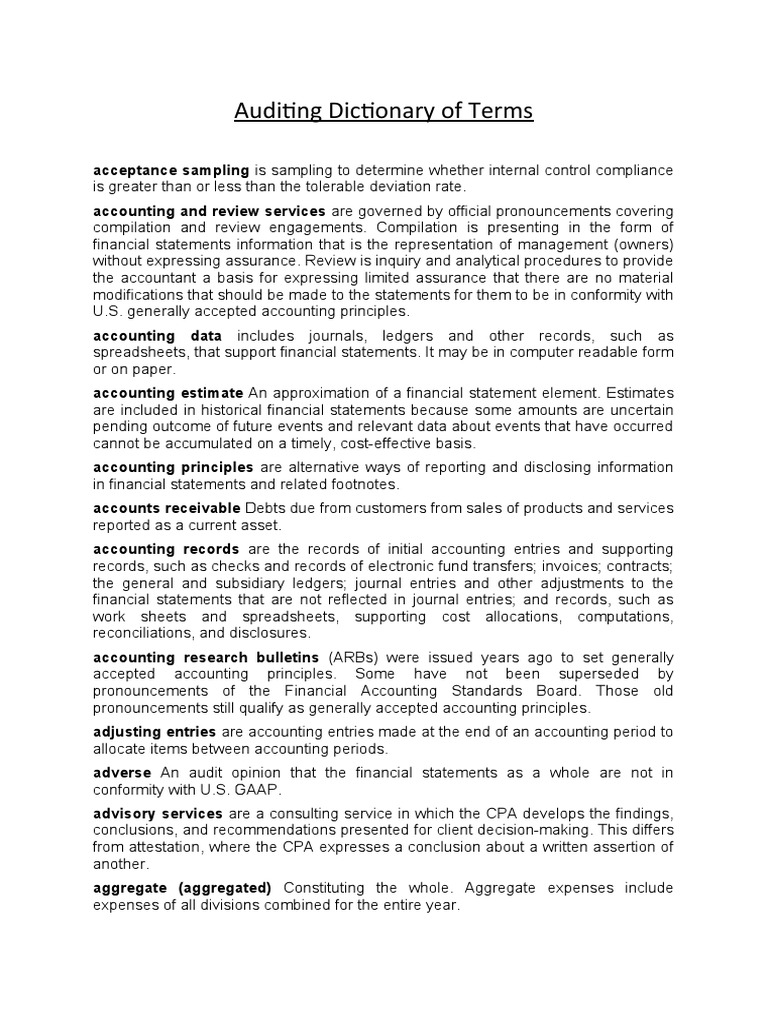 Auditing Terms and Definitions Guide | PDF | Financial Audit | Audit