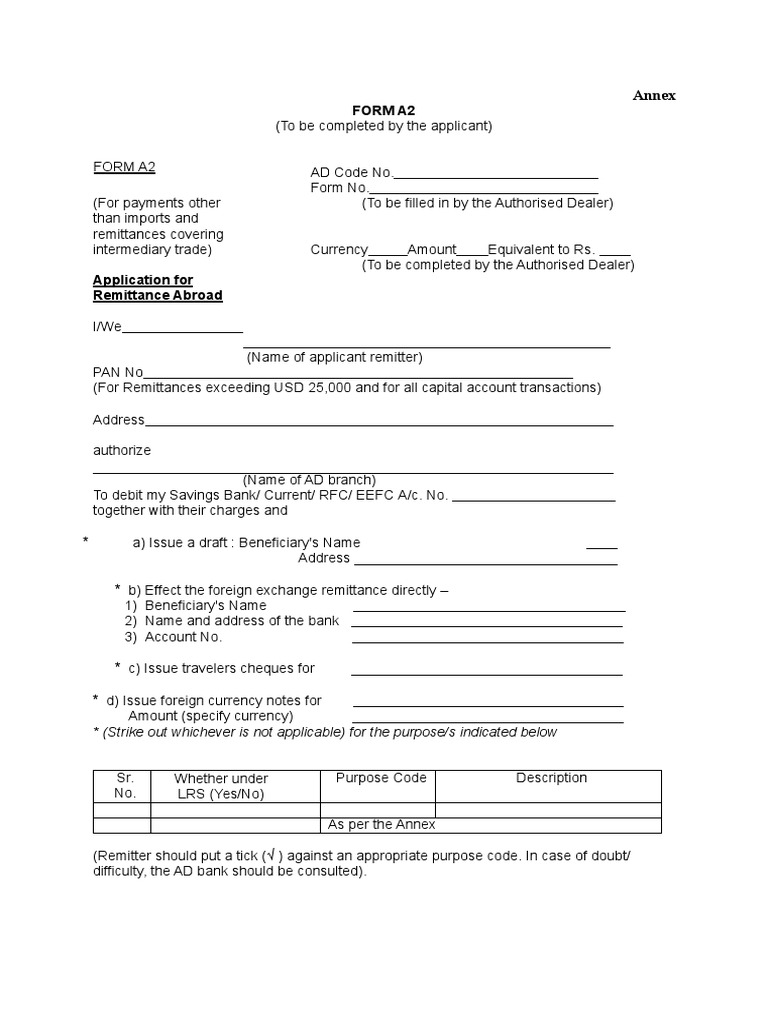 Form A2 | PDF | Banks | Remittance