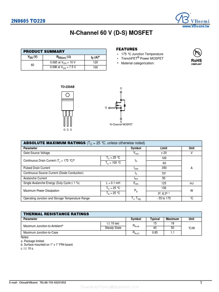 N-Channel 60 V (D-S) MOSFET: Features Product Summary | PDF | Field ...