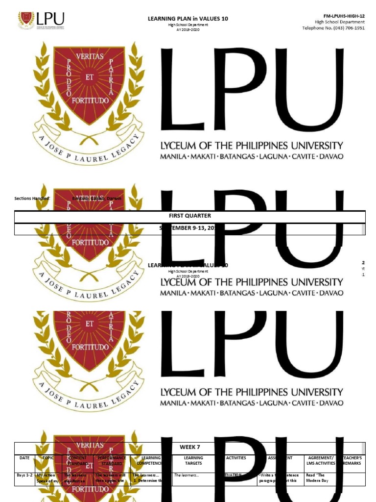 Learning Plan in Values 10: High School Department AY 2019-2020 | Download Free PDF | Learning ...