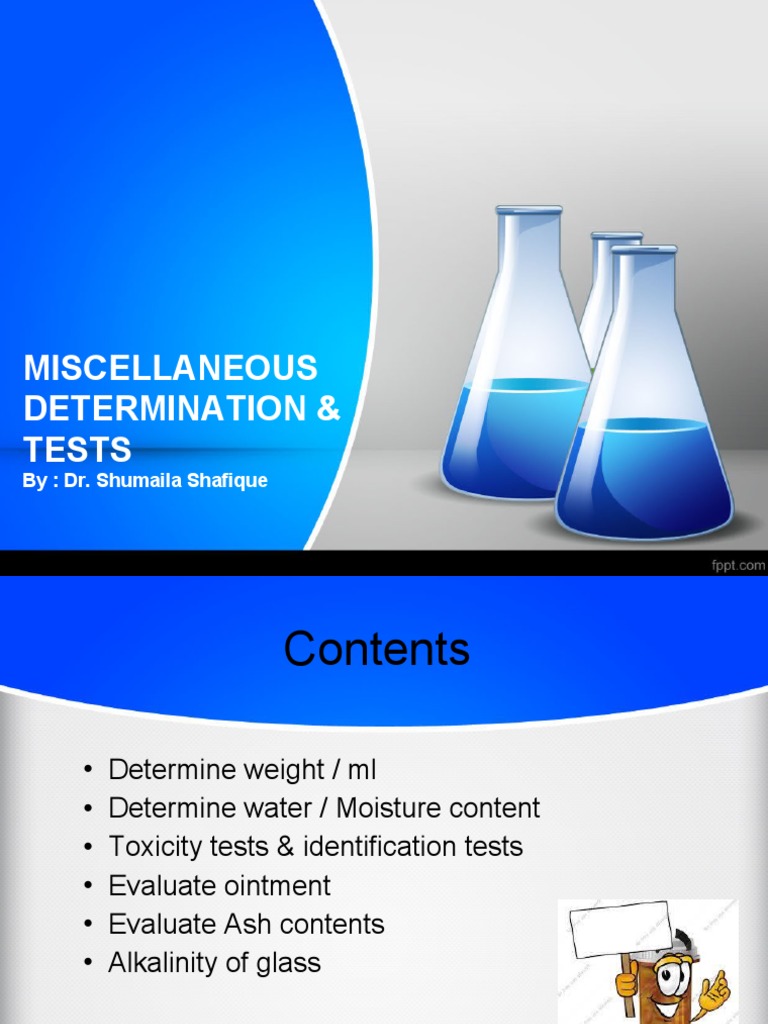 Miscellaneous Determination & Tests: By: Dr. Shumaila Shafique | PDF ...