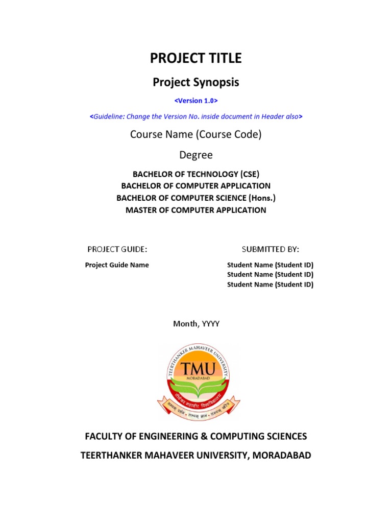 PDF - Ccsit - New - T001A TMU Project Synopsis Template (IT) v5.0 | PDF ...