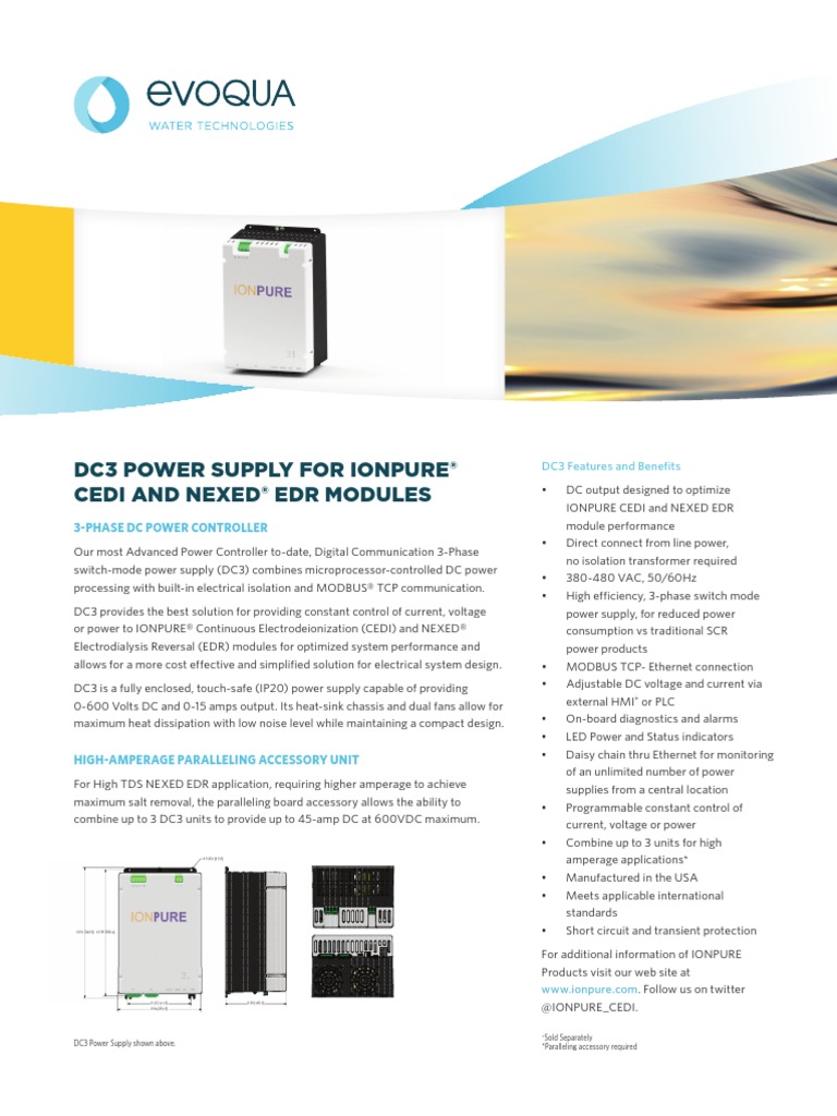 Dc3 Power Supply For Ionpure® Cedi and Nexed® Edr Modules | Download ...