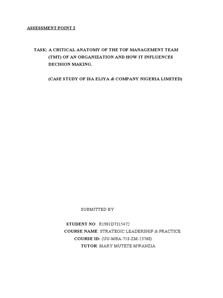 Strategic Leaderhip and Practice Assignment 2 | PDF | Leadership ...