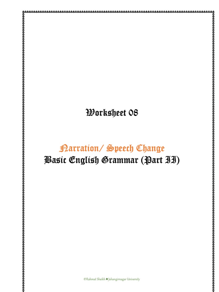 Worksheet 08: Narration/ Speech Change | PDF | Human Communication ...