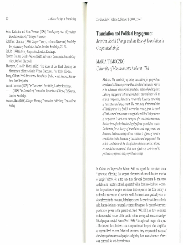 Maria Tymoczko - 'Translation and Political Engagement - Activism Etc ...