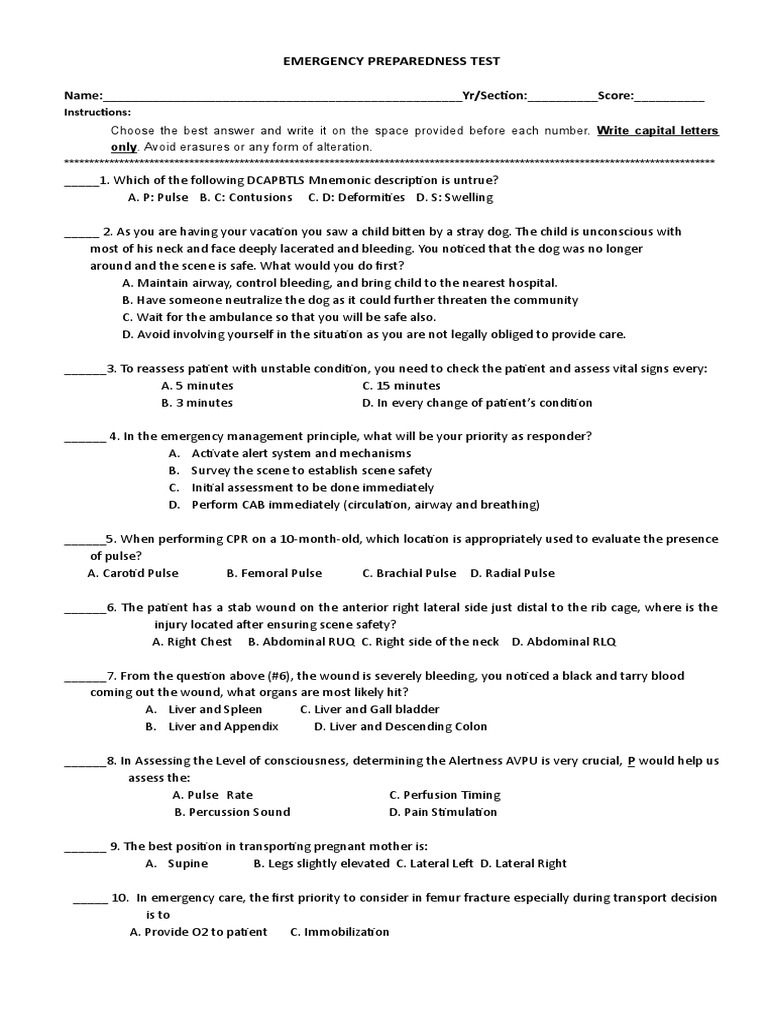 Emergency Nursing Exam Practice Questions | PDF | Cardiopulmonary ...