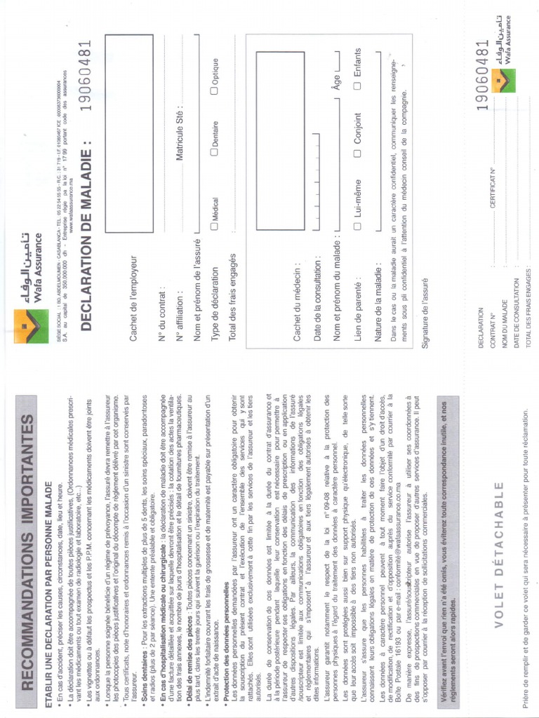 Feuille de Soin Wafa Assurance | PDF