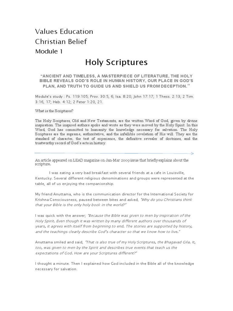Holy Scriptures: Values Education Christian Belief | Download Free PDF ...