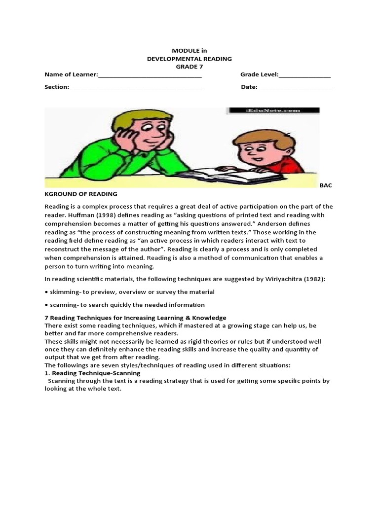 Developmental Reading Module 1 Pdf Speed Reading Reading