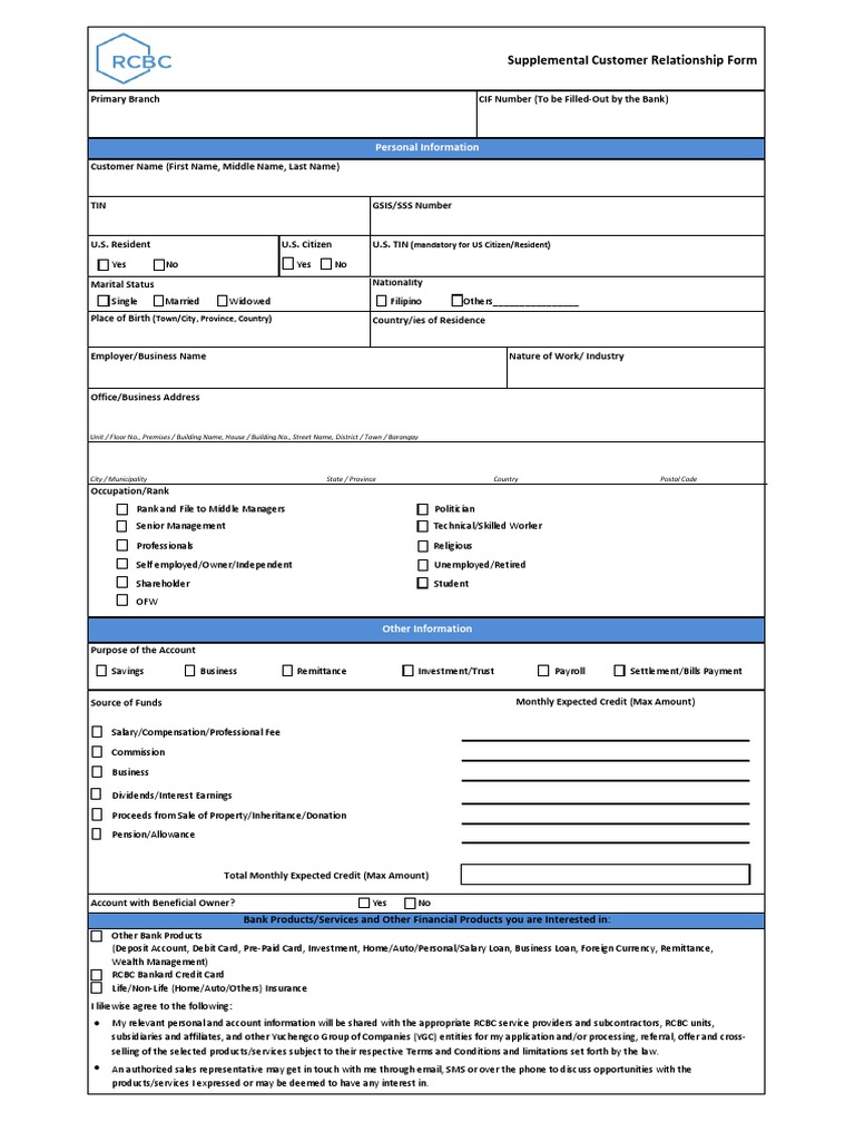 Supplemental Customer Relationship Form: Personal Information | PDF ...