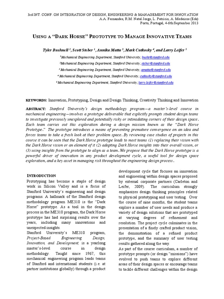Using A - Dark Horse - Prototype To Manage Innovative Teams | PDF | Prototype | Design