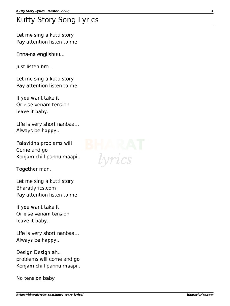 Kutty Story Lyrics - Master (2020) 1 | PDF