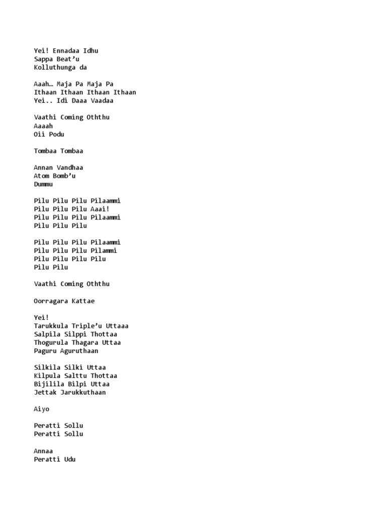 Vaathi Lyrics in English - Master Tamil Lyrics Download PDF | PDF