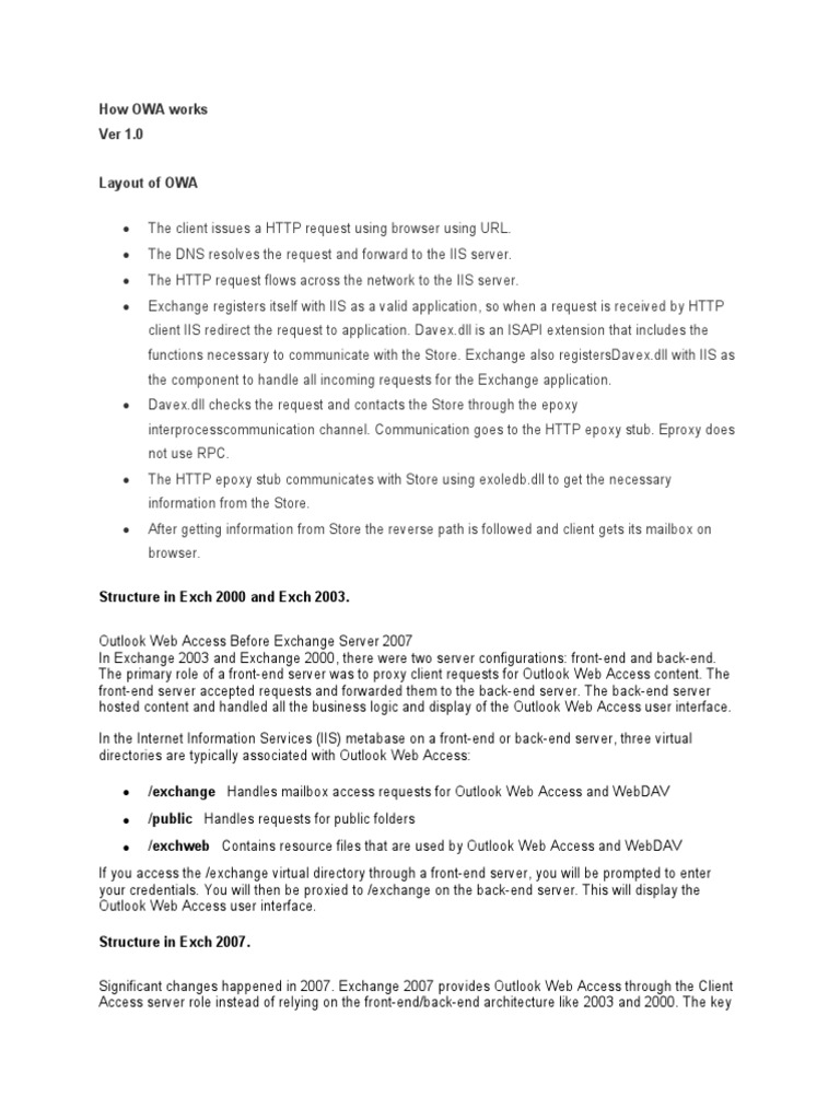 Understanding OWA Architecture and Access | PDF | Web Technology ...