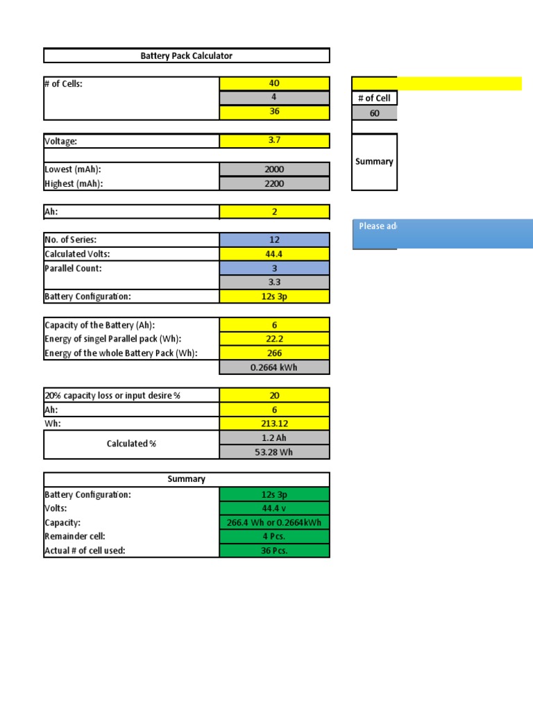 Battery Pack Calculator - Updated - 11-9-17 | PDF | Power (Physics ...