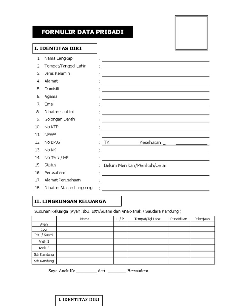 Form Data Pribadi - General | PDF | Karier & Perkembangan ...