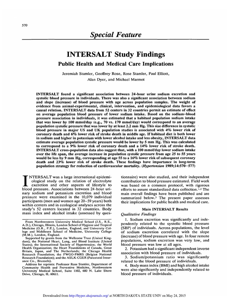 INTERSALT Study Findings Public Health and Medical Care Implications ...