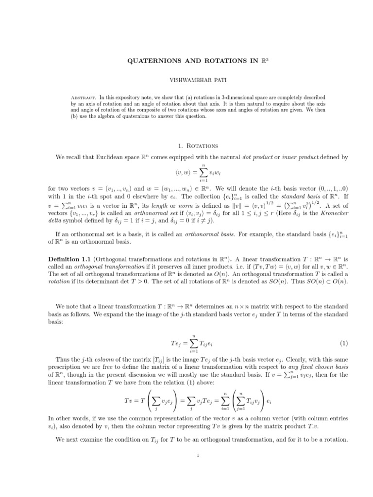 Quaternions and Rotations | PDF | Eigenvalues And Eigenvectors | Group ...