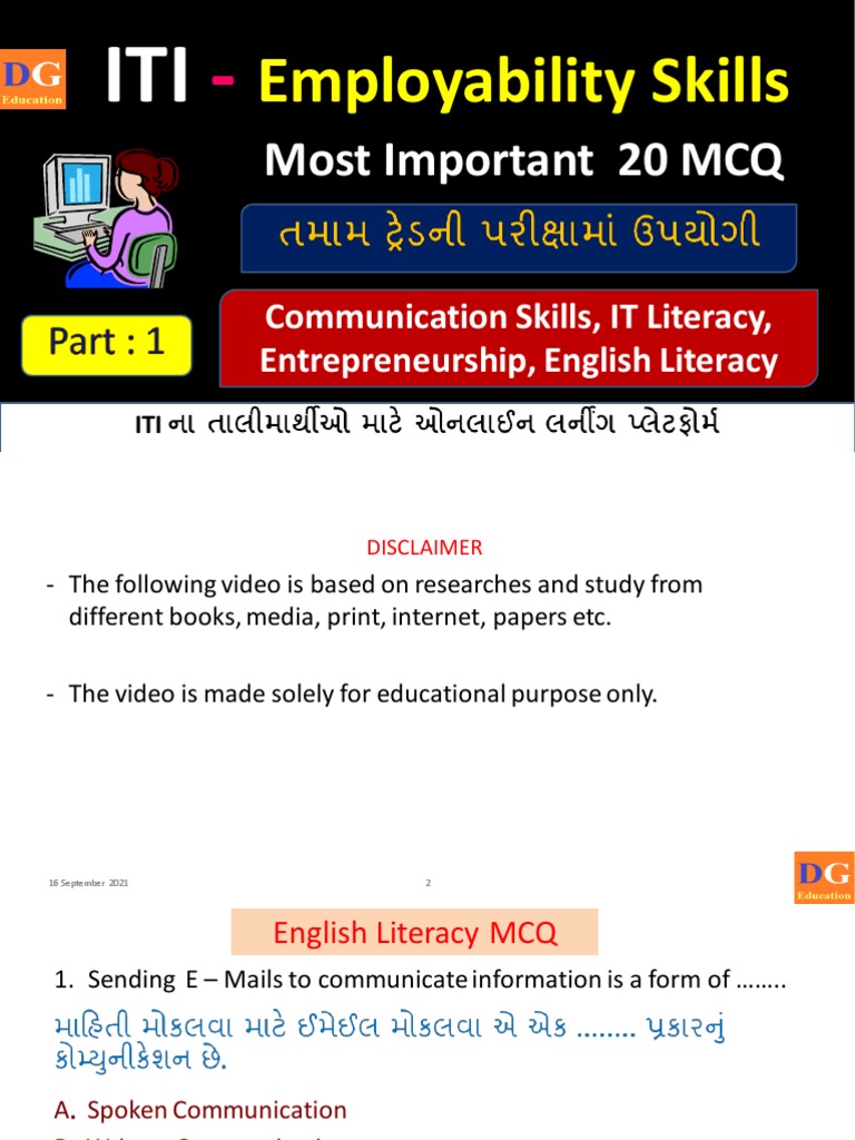 Class 10 Employability Skills MCQs | PDF | Literacy | Communication