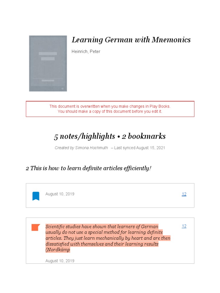 Notes From "Learning German With Mnemonics" | PDF