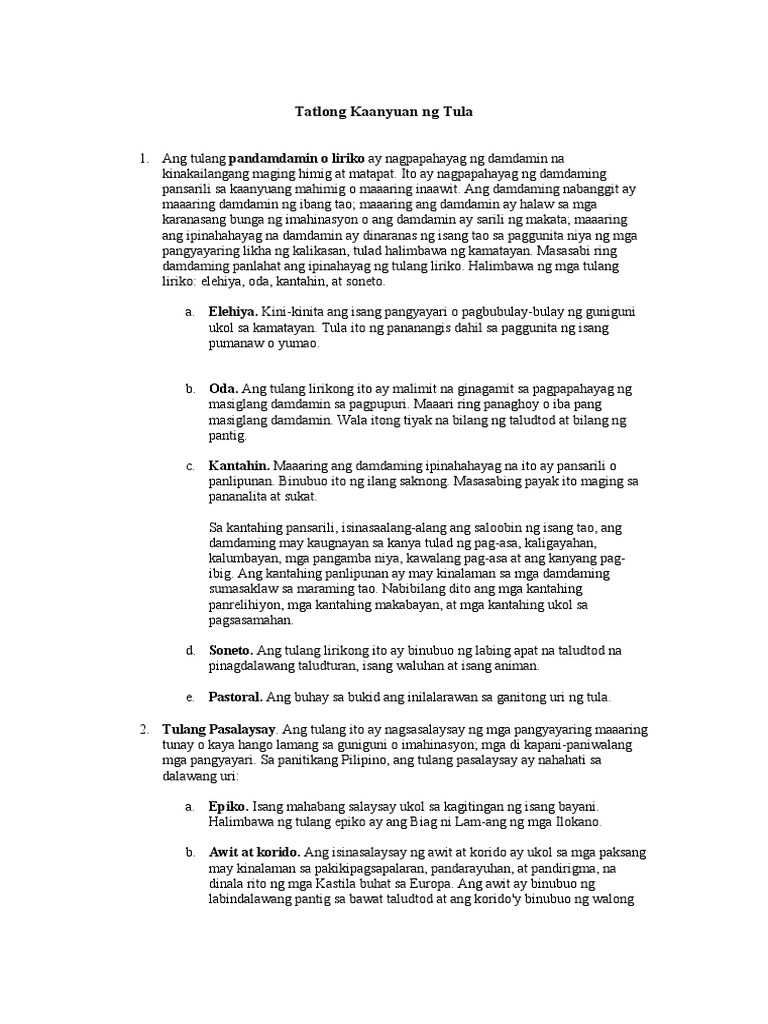 Tatlong Kaanyuan NG Tula | PDF