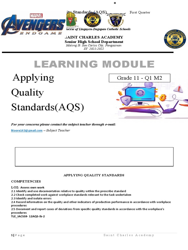 Learning Module: Applying Quality Standards (AQS) | PDF | Occupational ...