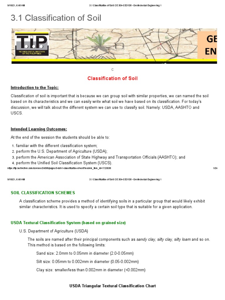 3.1 Classification of Soil - CE 304-CE31S8 - Geotechnical Engineering 1 | PDF | Silt | Earth ...