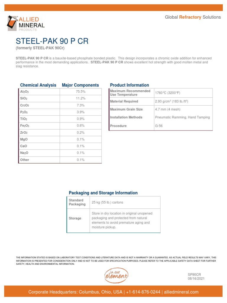 Steel-Pak 90 P CR: Chemical Analysis Major Components Product ...