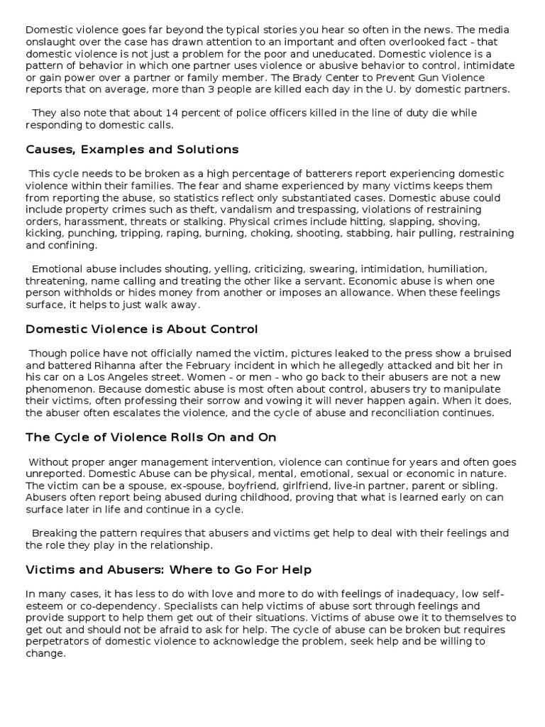 Causes, Examples and Solutions | PDF | Domestic Violence | Violence