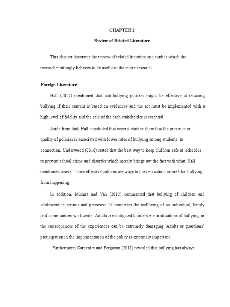 Chapter 2-Review of Related Literature Sample | PDF | Bullying | Violence