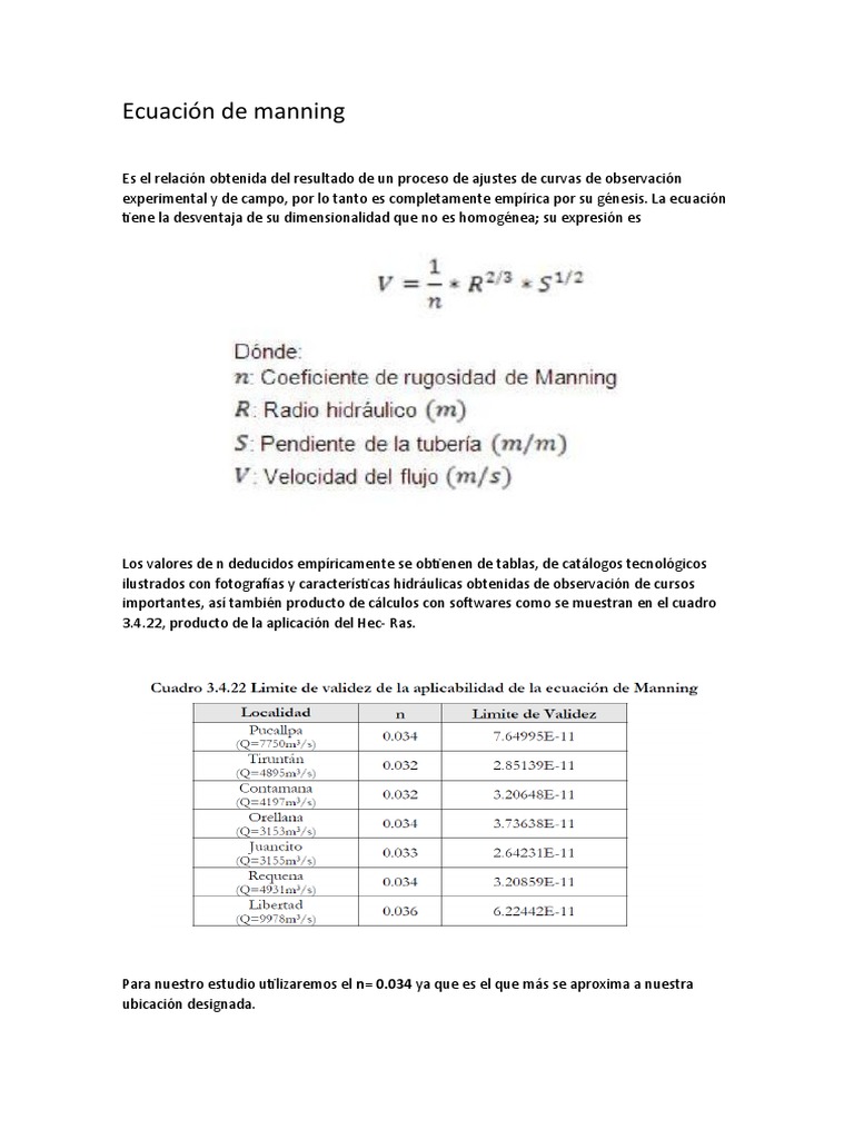 Ecuación de Manning y Tipo de Suelo | PDF | Ciencia y matemáticas