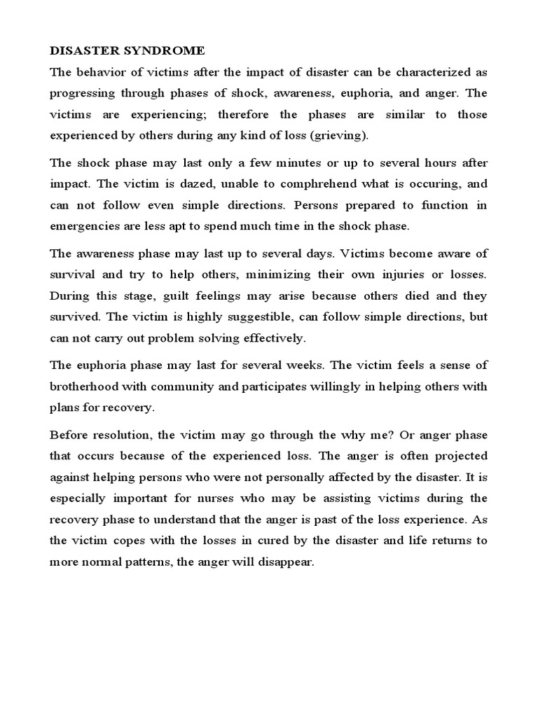 Understanding the Phases of Disaster Syndrome: Shock, Awareness ...