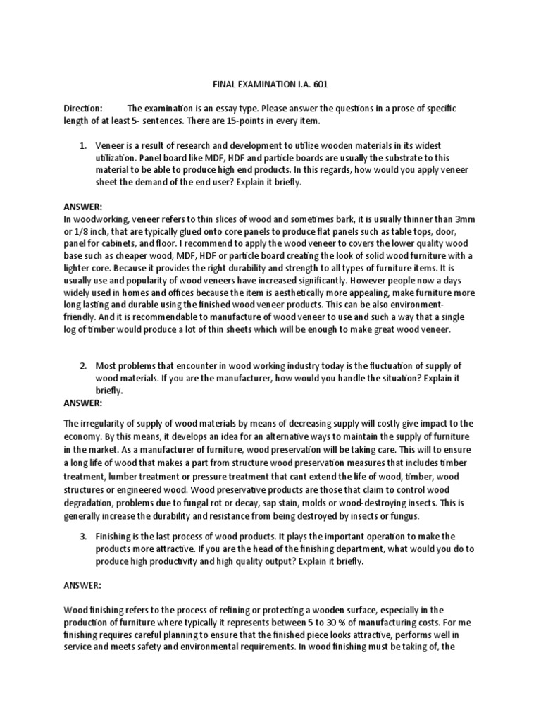 FINAL EXAMINATION Woodworking | PDF | Wood Veneer | Wood