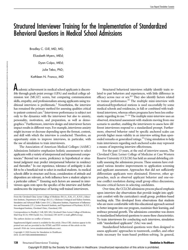Structured Interviewer Training For The Implementation of Standardized ...