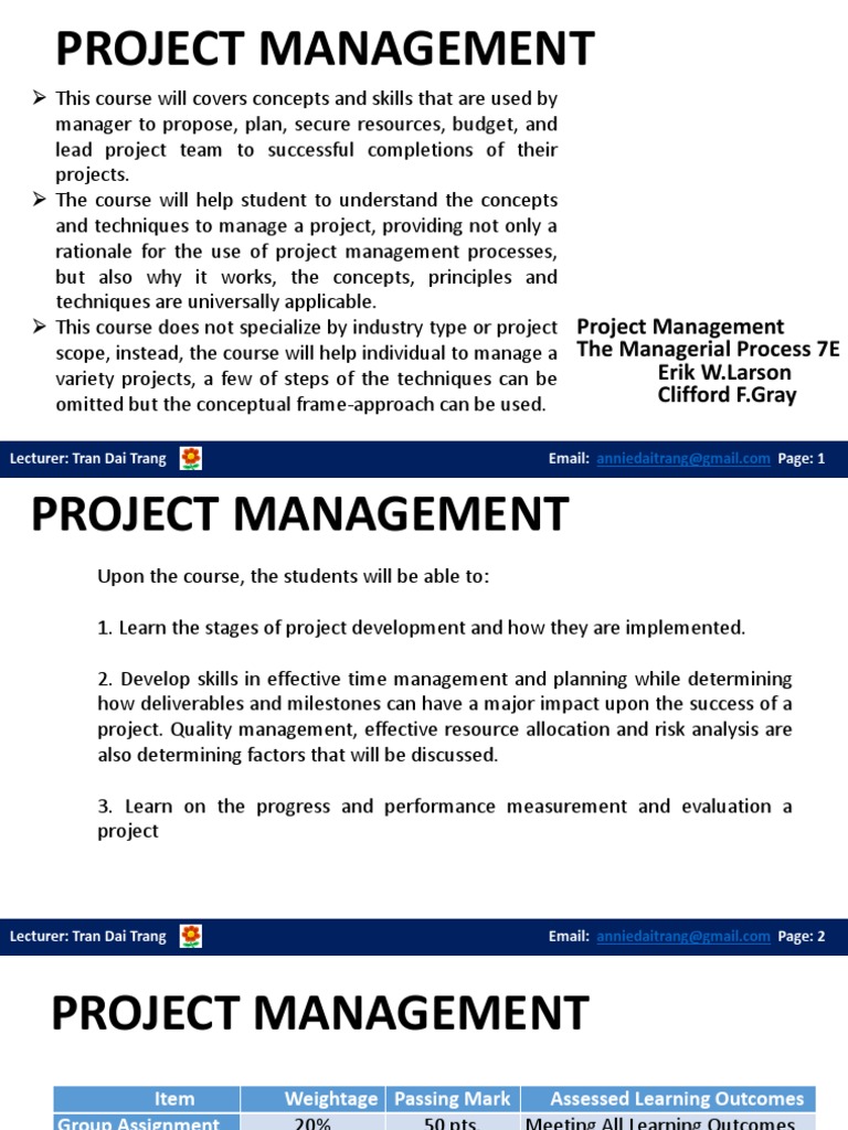 Project Management: Project Management The Managerial Process 7E Erik W ...