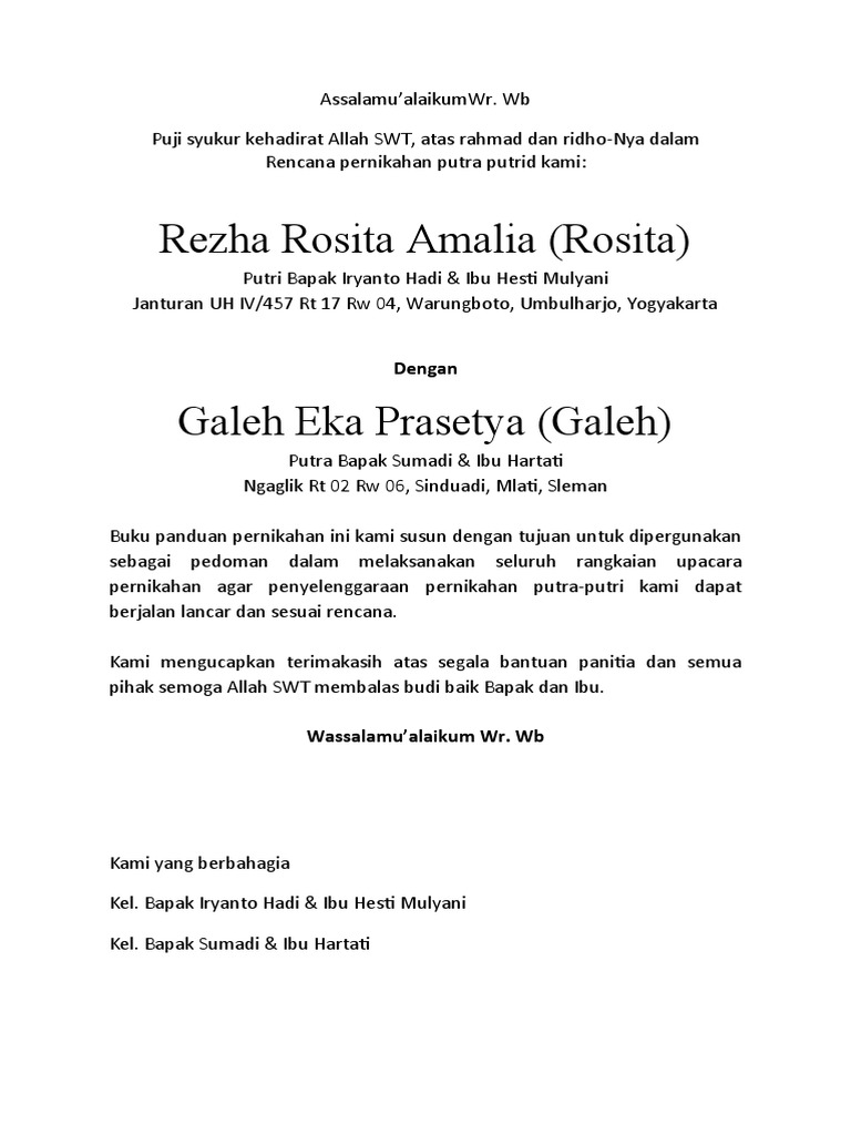 Buku Panduan Pernikahan Rosita & Galeh | PDF