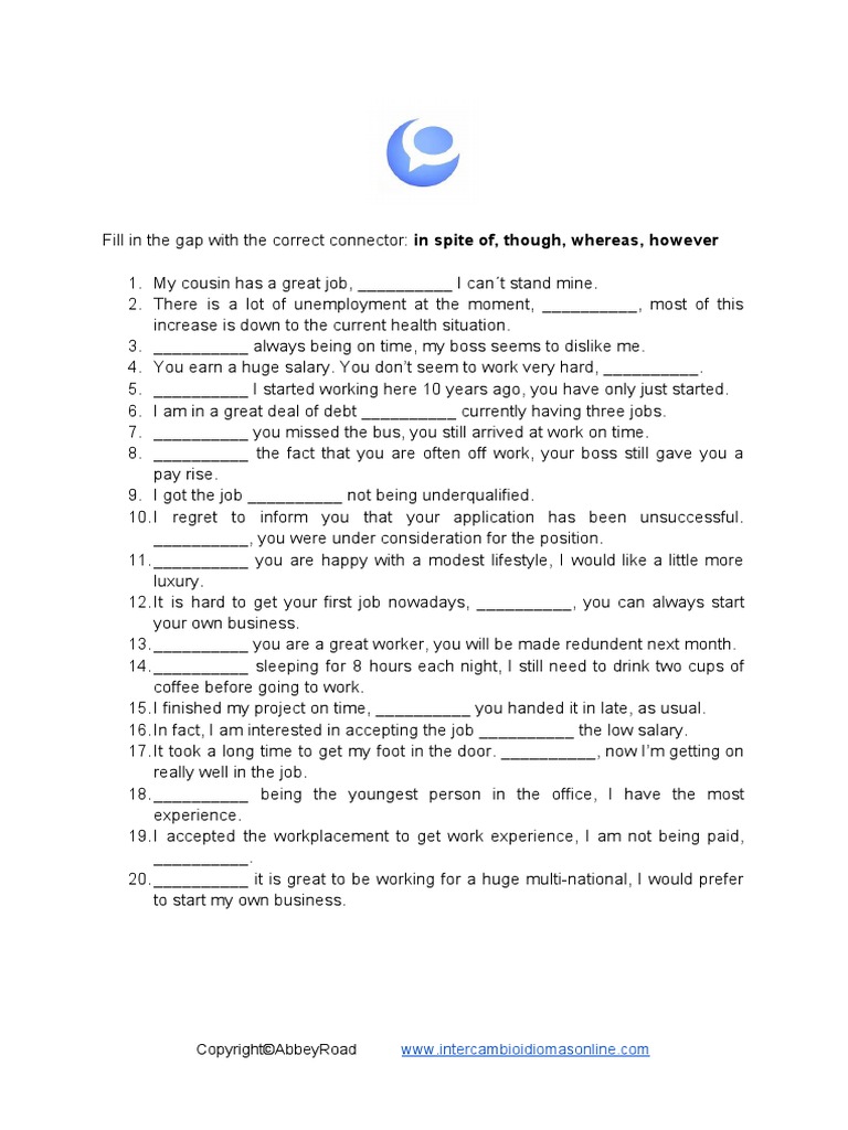 Worksheet - Contrast Connectives | PDF | Economies