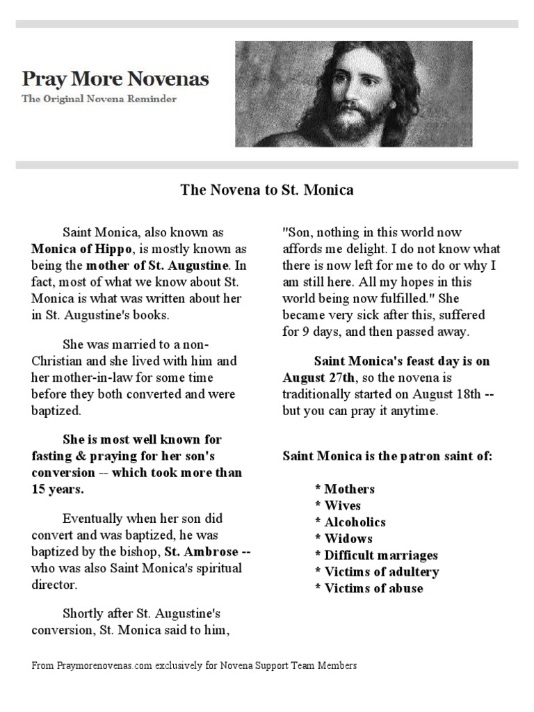 The Novena To St. Monica | PDF | Prayer | Augustine Of Hippo