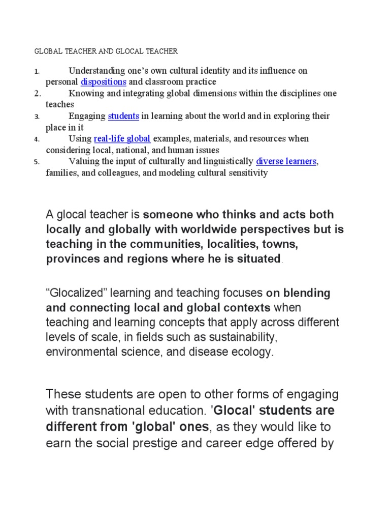 Locally and Globally With Worldwide Perspectives But Is Teaching in The ...