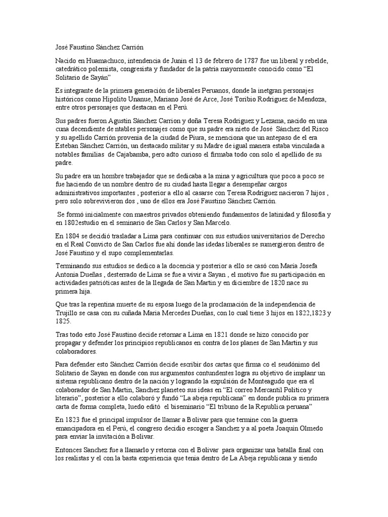 José Faustino Sánchez Carrión | PDF | América del Sur