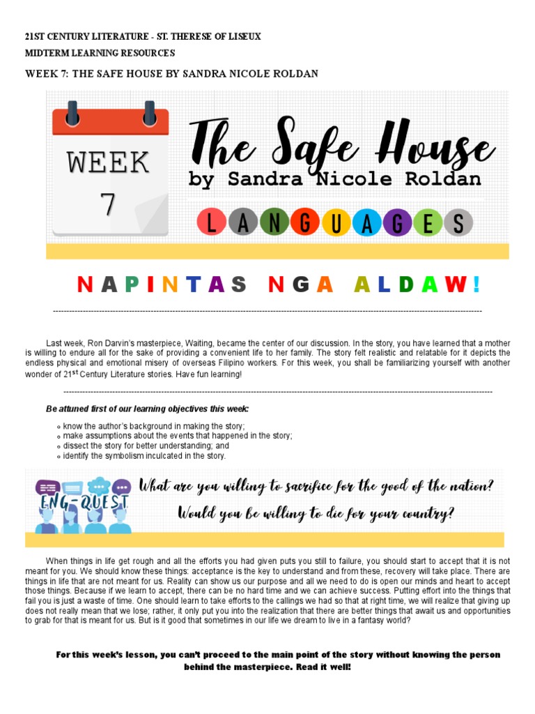 N I N W: Week 7: The Safe House by Sandra Nicole Roldan | PDF