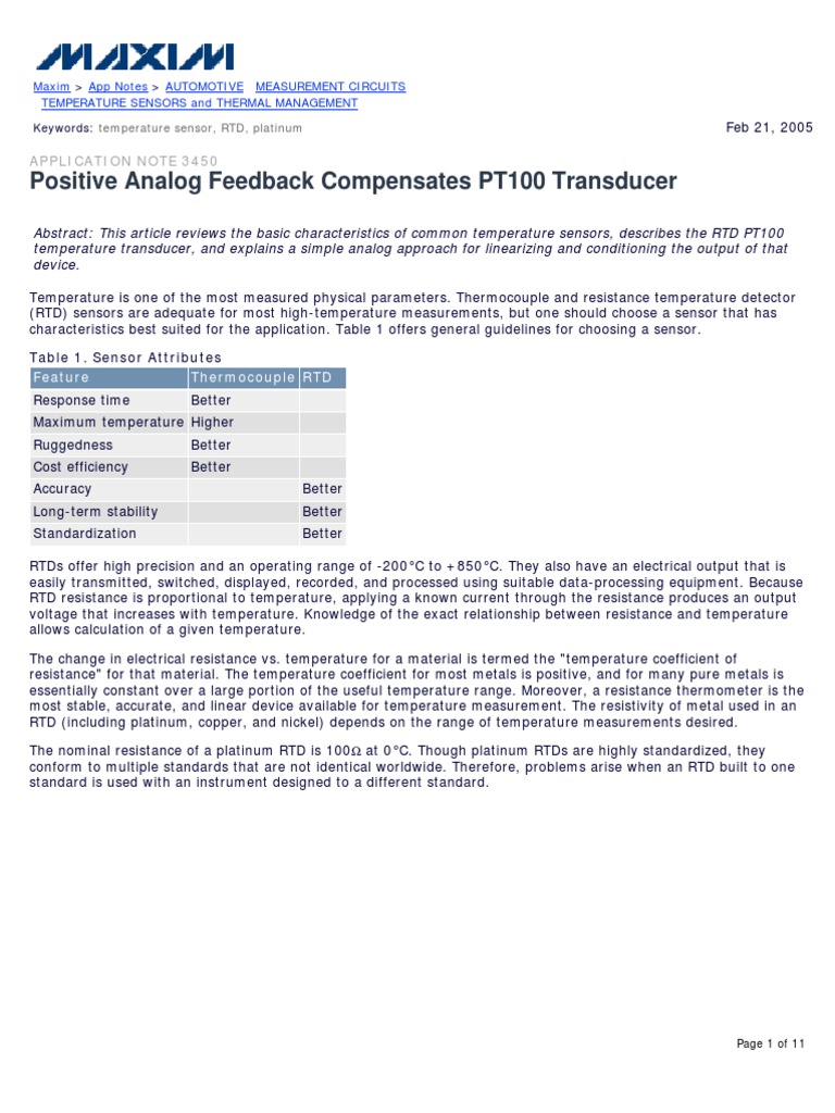 PT 100 Datasheet | PDF