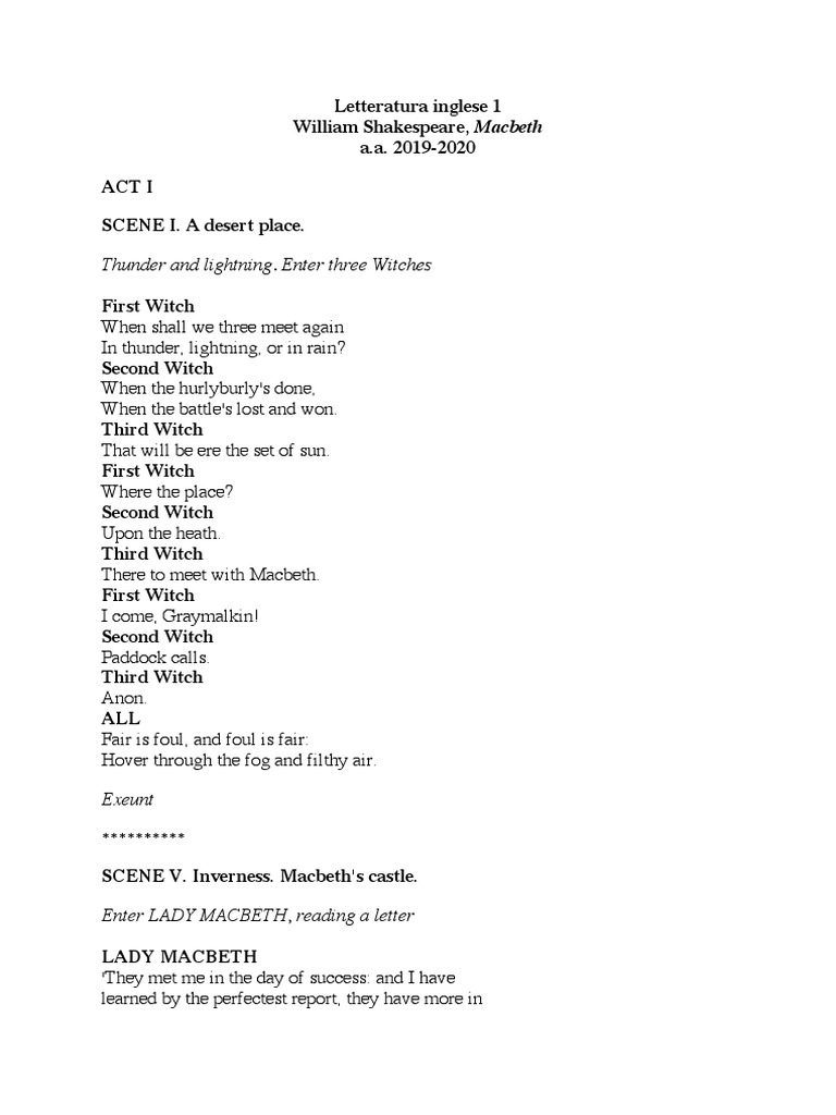 Handout 4 - William Shakespeare - Macbeth | PDF | Macbeth ...