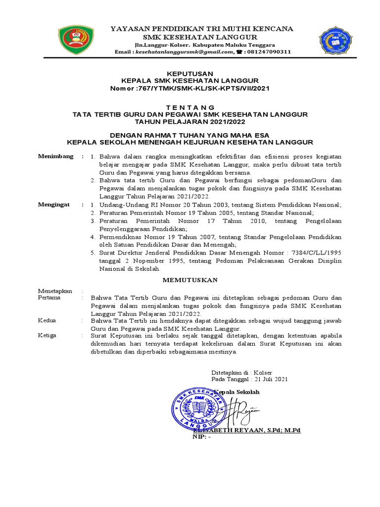 SK Tatib Guru & Pegawai | PDF