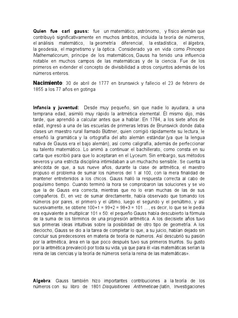 Quien Fue Carl Gauss | PDF | Matemáticas