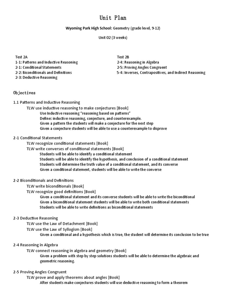Unit Plan: Wyoming Park High School: Geometry (Grade Level, 9-12) | PDF ...