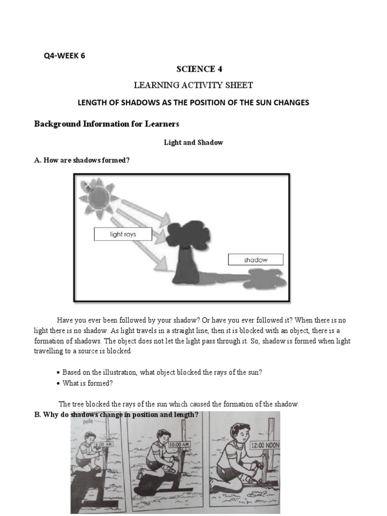 Science 4 Q4-WEEK 6: Learning Activity Sheet | PDF | Shadow | Sky
