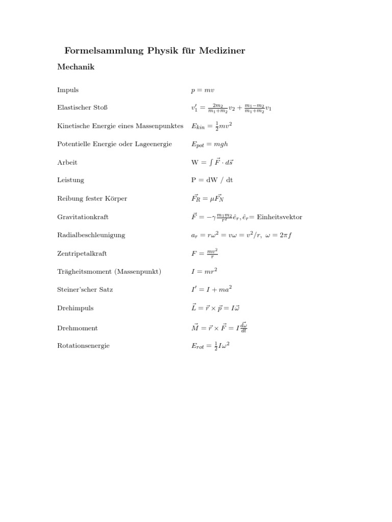 Formelsammlung Physik Formelsammlung Mathematik Physik Chemie